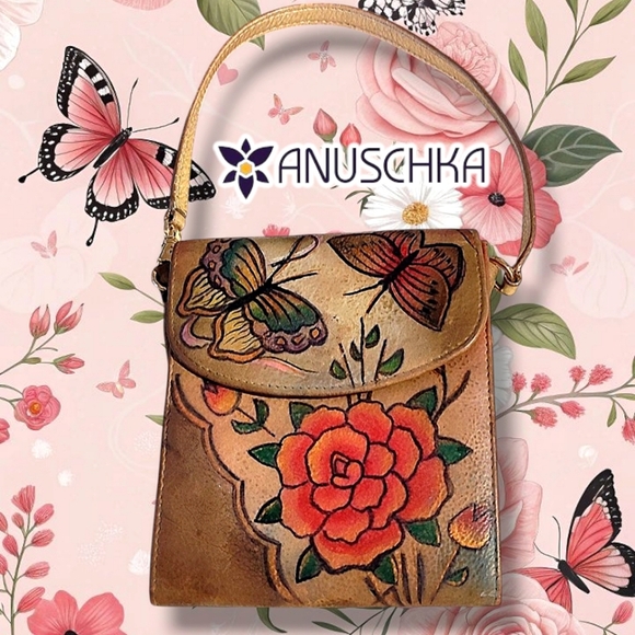 Anuschka | Bags | Anuschka Floral Butterfly Hand Painted Wallet Bag ...
